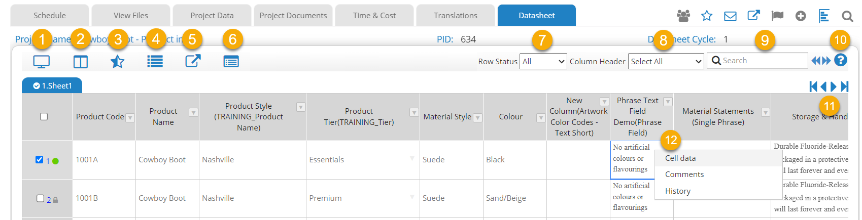 User Interface: Datasheet Tab