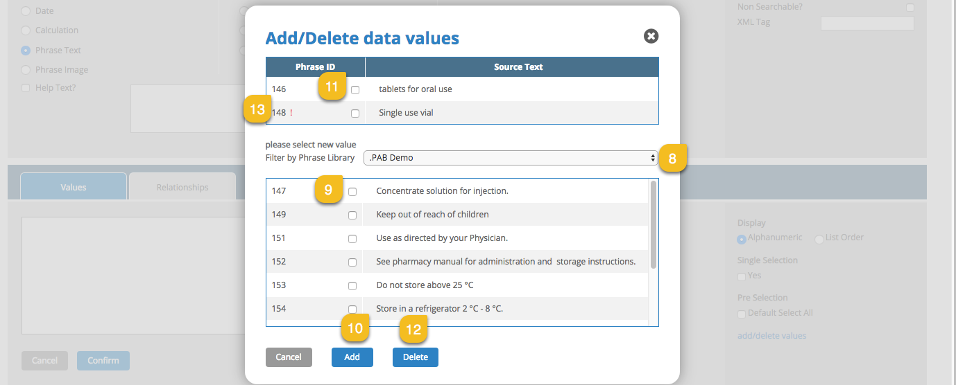 Defining a Phrase Project Data Field